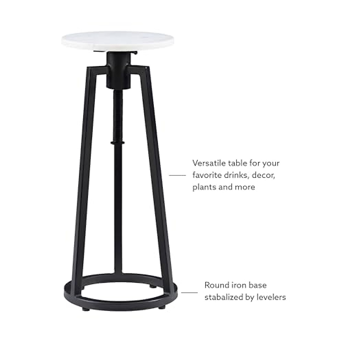 Powell White Marble Top Drink Industrial Style Black Metal Adjustable Height Base Muriel Side Table