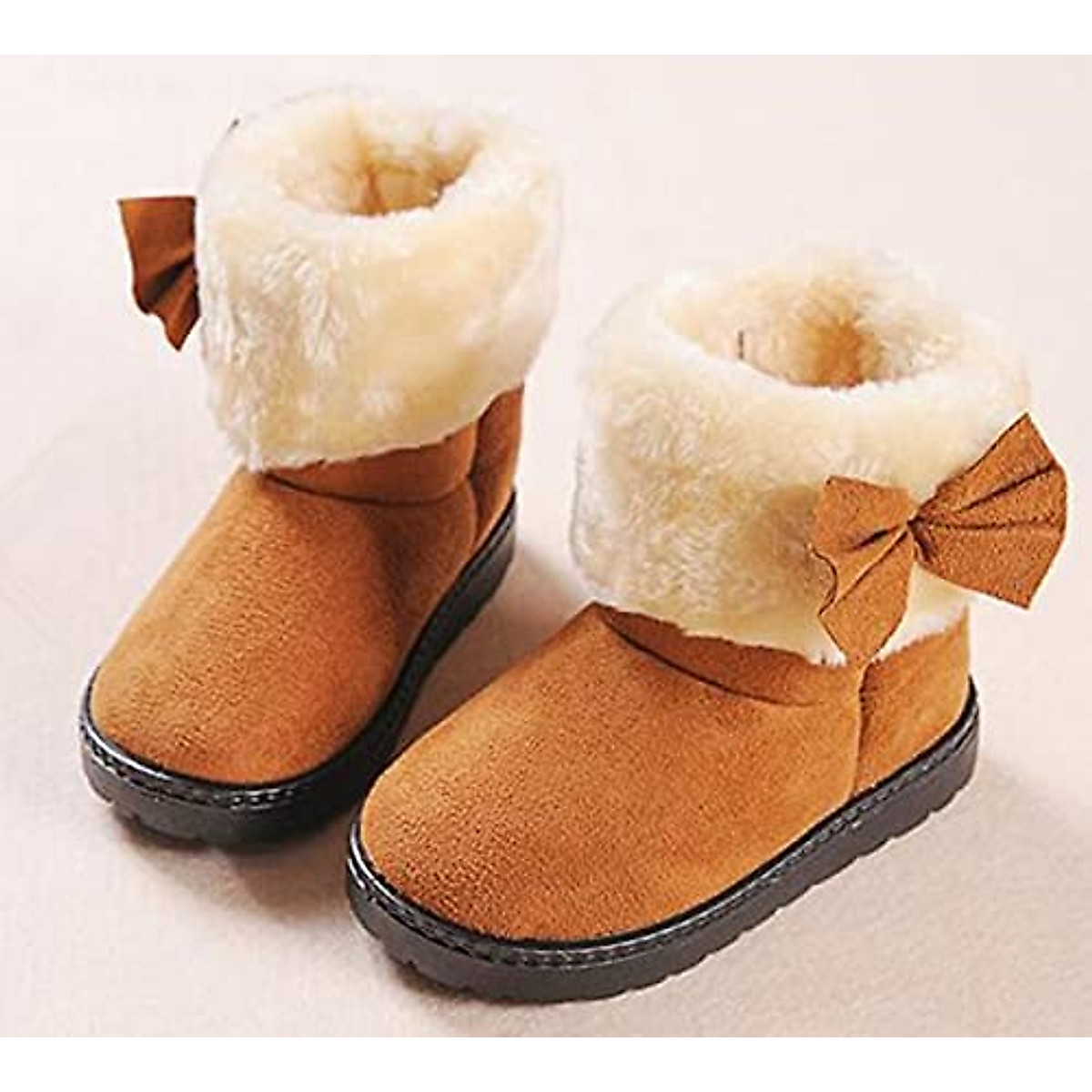 DADAWEN Baby's Girl's Toddler Fashion Cute Bowknot Fur Lining Princess Warm Snow Boots Brown US Size 11 M Little Kid