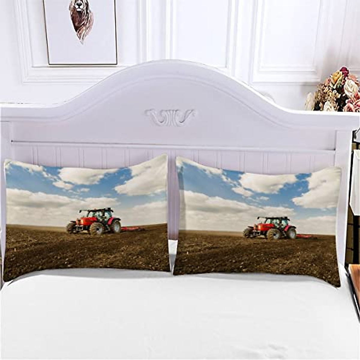 Quilt Cover Twin Size Tractor 3D Bedding Sets Agricultural Tractor Duvet Cover Breathable Hypoallergenic Stain Wrinkle Resistant Microfiber with Zipper Closure,beding Set with 2 Pillowcase