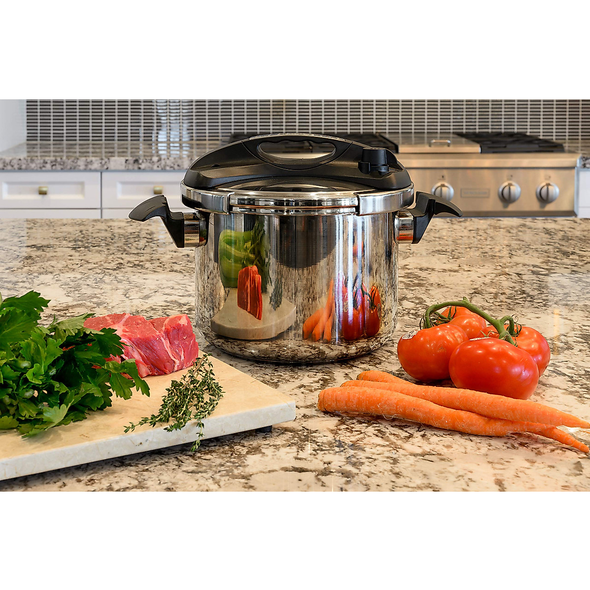 Barton Pressure Cooker Stovetop Turbo 8 Quart with Easy-Lock Lid 18/8-Stainless Steel 8QT, Recipe Book Fast Cooking Stove