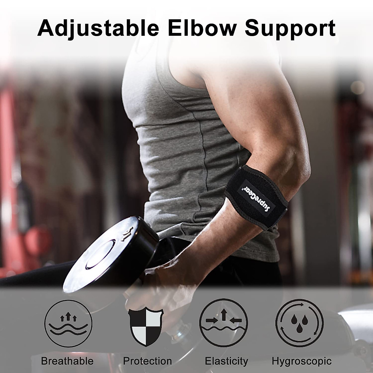 supregear Tennis Elbow Brace (2-Pack), Adjustable Elbow Support with Compression Gel Pad - Relieve Golf Elbow, Tendinitis and Joint Pain, Great for Tennis, Golf, Volleyball and Other Sports, Red