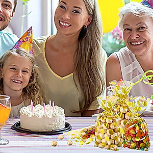 Blulu 200 Pieces Gold Treat Cellophane Bags with 200 Pieces Golden Twist Ties Party Supplies, 8.3 x 5.1 x 1.6 Inch Treat Candy Bags Party Gift Bags for Cookie Snack Wrapping Wedding Gift