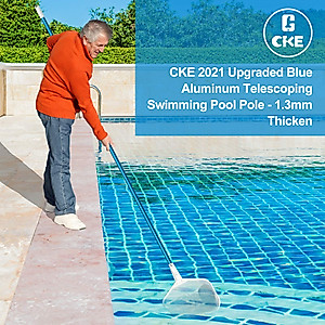 CKE Upgraded 15 Feet Thicken 1.3mm Blue Aluminum Telescoping Swimming Pool Pole,Adjustable 3 Piece Expandable Step-Up,Attach Connect Skimmer Nets,Rakes,Brushes,Vacuum Heads with Hoses, Universal 1.25"