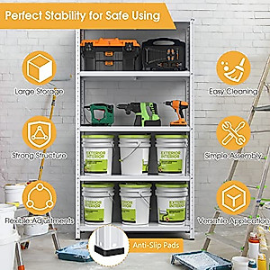 Tangkula Garage Storage Shelves for Free Combination, 5-Tier Heavy Duty Metal Shelving Unit, Multipurpose Organizing Rack for Basement Warehouse Garage, Simple Assembly, 39 x 16 x 74 Inch (1, White)