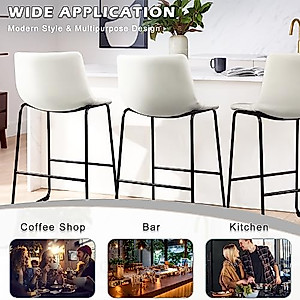 PUKAMI 26inch Bar Stools Set of 2,Counter Height Bar Stools,PU Leather Barstool,Armless Dining Chairs for Kitchen Island,Modern Stools with Metal Leg and Back (White, 26inch)