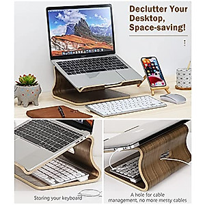 MoKo Wood Laptop Stand, Wooden Laptop Stand for Desk, Ergonomic Computer Cooling Holder, Natural Wooden Texture Desktop Notebook Stand Fits MacBook/iPad/Surface/Dell/Chromebook Laptops 11-17", Walnut