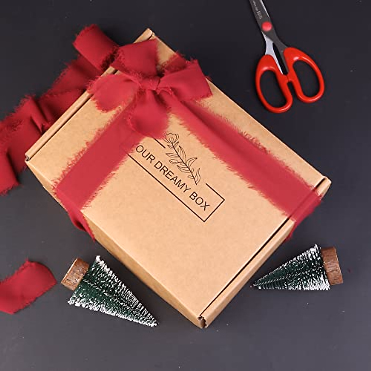 Furnizone Chiffon Silk Ribbon for Gift Wrapping, Pink Red Ribbon for Wedding Invitation Bouquet, 3 Rolls 1.5" Wide x 7 Yd Gift Wrapping Ribbon, with 10Pcs Wax Seal Stickers