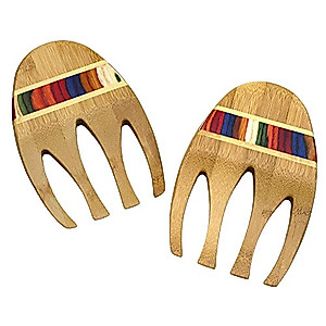 Baltique Marrakesh Collection Salad Hands Serving Utensils, Bamboo and Colored Birch Wood