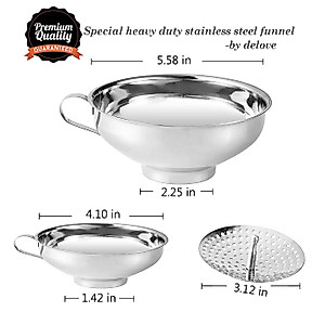 Delove Canning Funnel with Strainer for Wide and Regular Mason Jars - Wide-Mouth Funnels for Kitchen Use - Canning Supplies Kit - Stainless Steel - 3 Pack (Small and Large), (wide funnel set)
