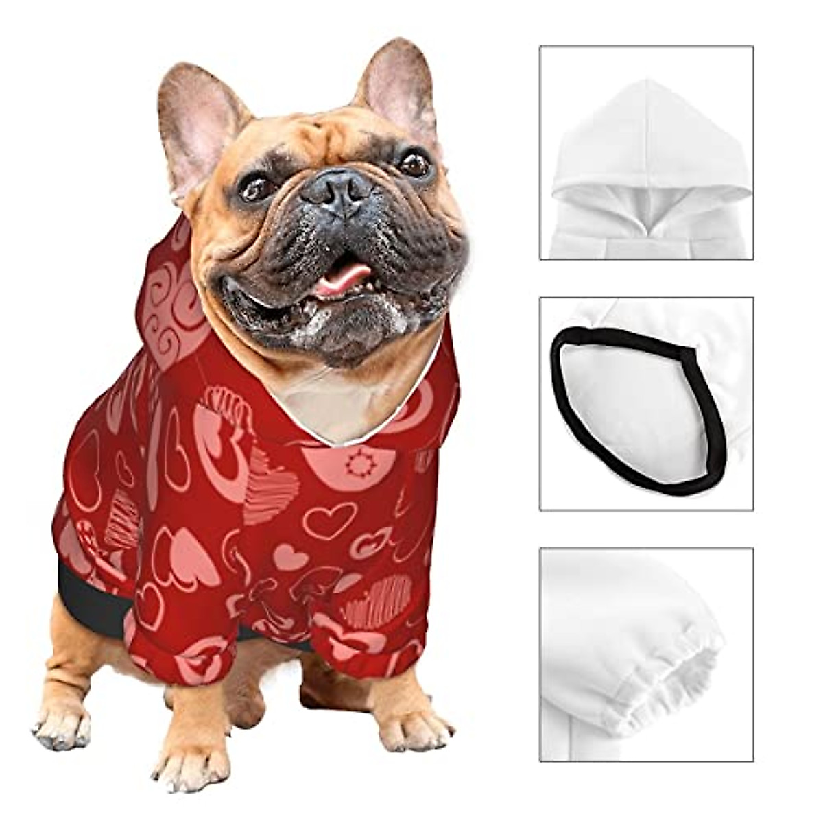 Dog Puppy Hoodies Valentines Day Red Heart Flowers Spring Sweatshirt Pet Hooded Coat Jackets Apparel for Small Dogs