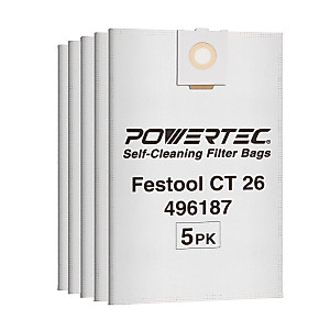 POWERTEC 75037 Filter Bags for Festool 496187 Fits CT 26, 5PK