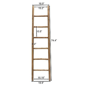 LuxenHome Rustic 6ft Decorative Blanket Ladder, Fully Assembled Nature Wood Decorative Wall Leaning Blanket Ladders, Bathroom Storage Quilt Towel Display Rack Shelf Holder Rustic Farmhouse