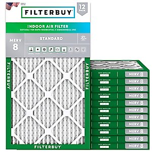 Filterbuy 12x25x1 Air Filter MERV 8 Dust Defense (12-Pack), Pleated HVAC AC Furnace Air Filters Replacement (Actual Size: 11.75 x 24.75 x 0.75 Inches)