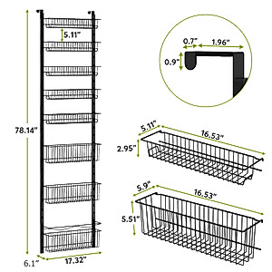 1Easylife Over the Door Pantry Organizer, 8-Tier Adjustable Baskets Pantry Organization and Storage, Metal Door Shelf with Detachable Frame, Space Saving Hanging Spice Rack for Kitchen Pantry Bathroom