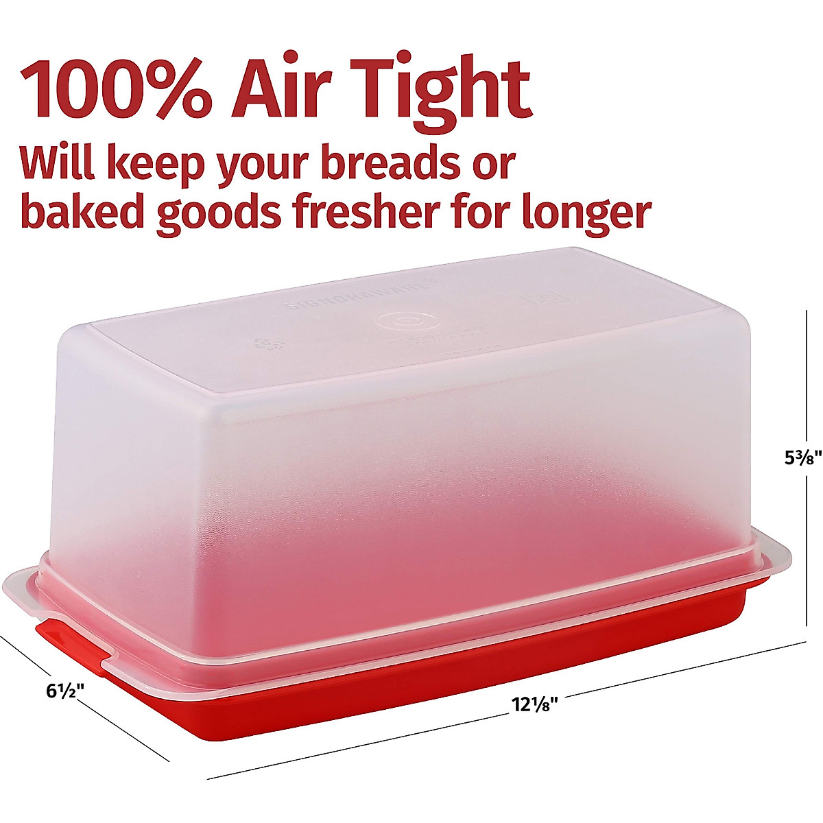 Bread Box -Dual Use Bread Holder/Airtight Plastic Food Storage Container for Dry or Fresh Foods -2 in 1 Bread Bin- Loaf Cake Keeper/Baked Goods -Keeps Bread Fresh- Red and Clear Cover - Signoraware (Red)