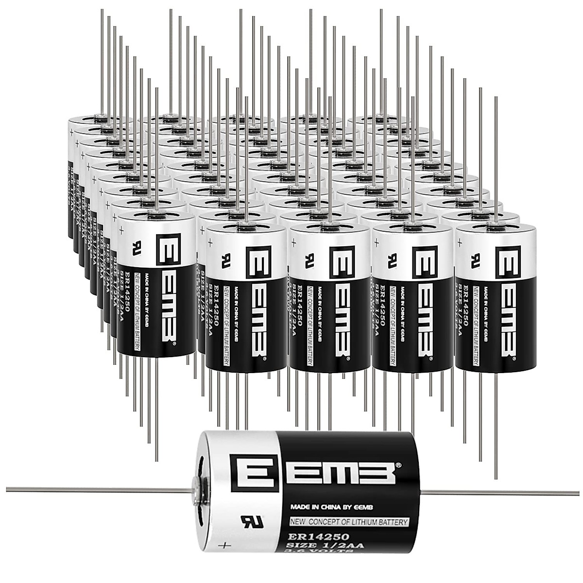 EEMB 50Pack ER14250 1/2AA 3.6V Lithium Battery with AX Solder Tabs Li-SOCL₂ Non-Rechargeable Battery XL-050F SB-AA02 LS14250 TL-5902 TL-2150 for Slot Machine/Game chip Board