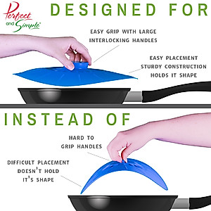 Silicone Lids Extra Large Blue Set of 6 Sturdy Suction Seal Covers. Universal fit for Pots, Fry Pans, Cups and Bowls 5" to 12". Natural grip handles that interlock for easy use and storage. Food Safe.