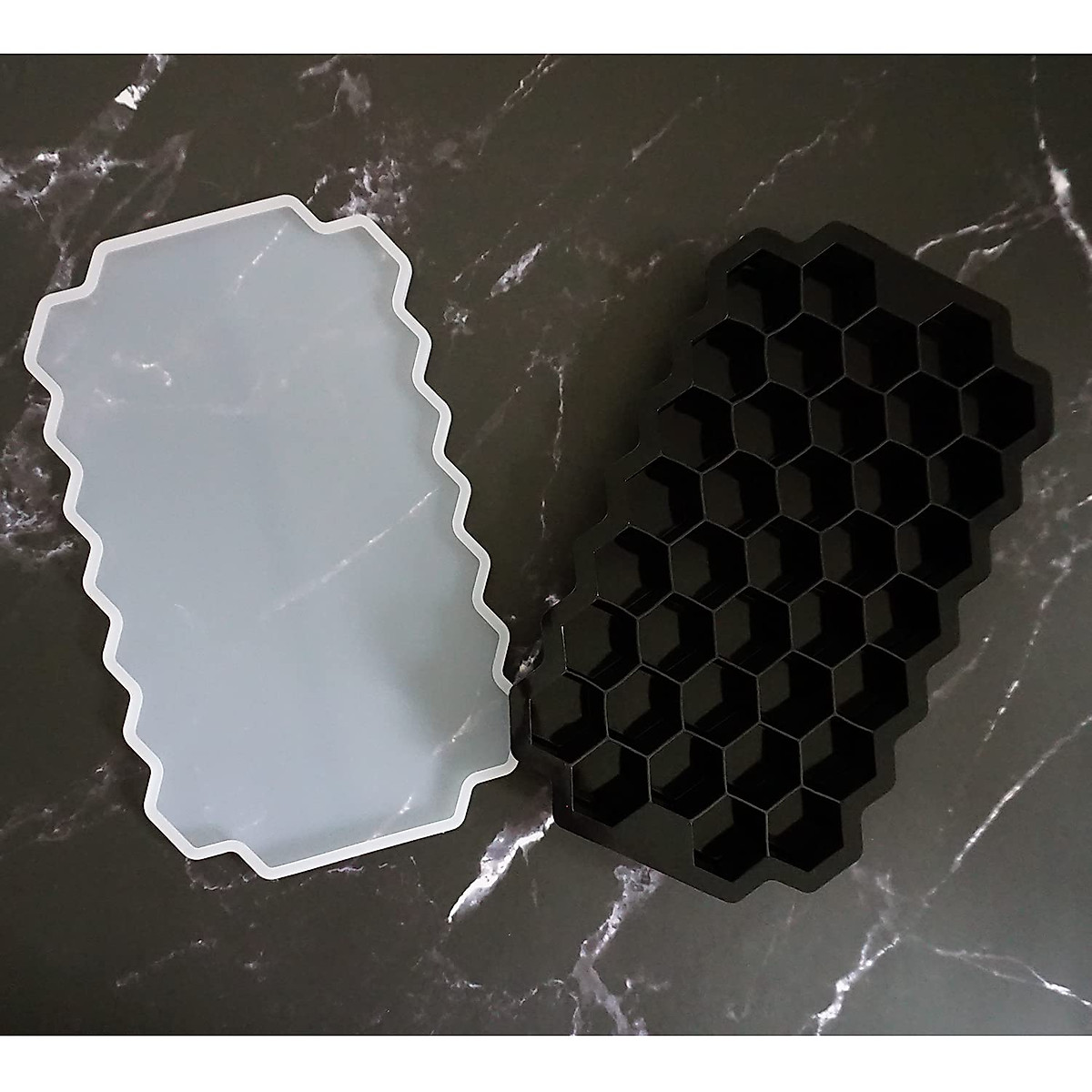 LuckJi Ice Cube Molds - Pack of 3 Ice Cube Trays Silicone Ice Cube Molds with Lid Funnel - Ice Ball Large Square Hexagonal Shapes Ice Maker Molds for Whiskey Reusable as Gift for Men House Bar