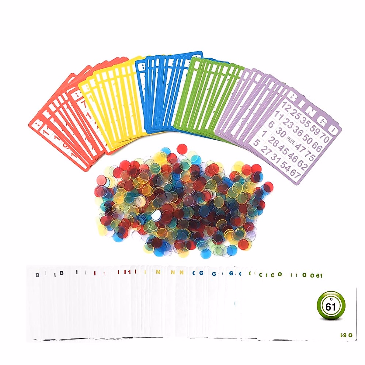 Yuanhe Bingo Cards Game Set - Includes 50 Bingo Cards,500 Colorful Transparent Bingo Chips and Deck of Calling Cards, Great for Adults Kids Family Game Nights, School Classroom Activity, Bingo Parites