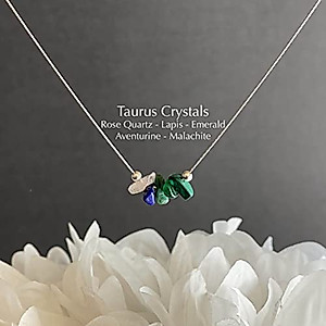 Silver Taurus Necklace Raw Crystals Zodiac Necklace for Women, Natural Stone Zodiac Sign Choker Astrology Jewelry Healing Crystals Horoscope Gifts