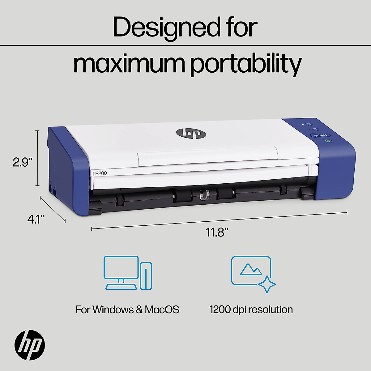 HP Compact Desktop Duplex USB Mobile Document & Photo Scanner with Auto-Feed Tray for Portable 2-Sided Digital Scanning, Model HPPS200, for Home & Office, PC and MAC, HP WorkScan Software Included