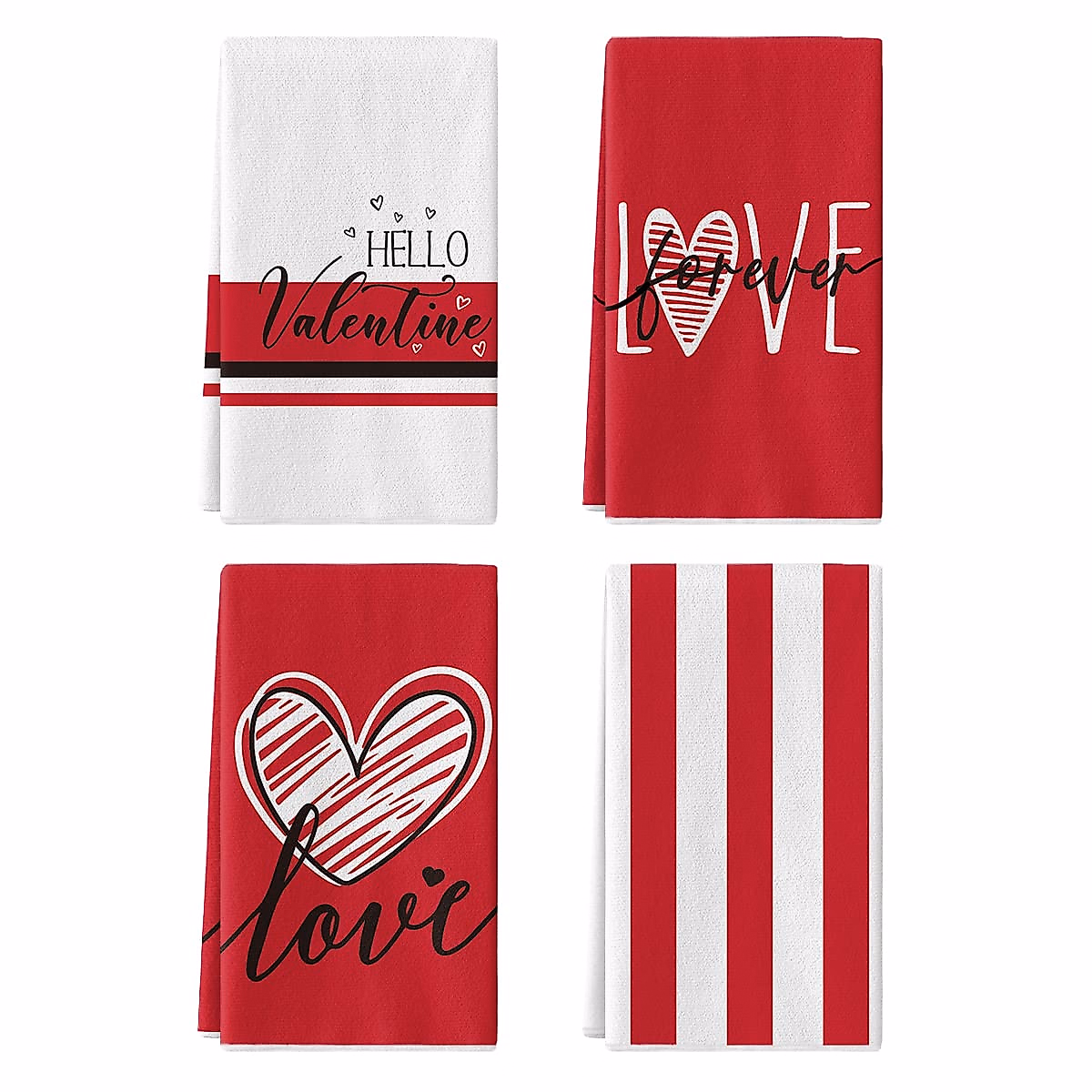 Artoid Mode Love Forever Hearts Hello Valentine's Day Kitchen Towels Dish Towels, 18x26 Inch Anniversary Decoration Hand Towels Set of 4