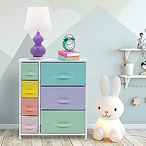 Sorbus Nightstand with 7 Drawers - Bedside Furniture & Night Stand End Table Dresser for Home, Bedroom Accessories, Office, College Dorm, Steel Frame, Wood Top (7-Drawer, Pastel/White)