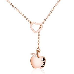 ENSIANTH Teacher Necklace with Apple Pendant, 26 inches, Stainless Steel, Thank You Gift for Female Adults (B Apple YNE RG)