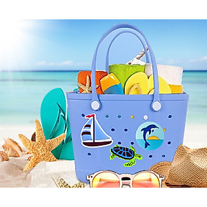 Lovyit Charm Accessories for Bogg Bag - Rubber Beach Bag Accessories Charm Insert, 3pcs Flowers Dolphin Beach Totes Charm Decoration Insert for Simply Southern Beach Totes Bag (3pcs, Dophlin+Sail)