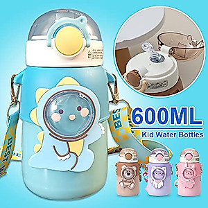 KHWABEEDA Cute Water Bottle with Straw Kawaii Reusable Jug Strap for Boys Girls Kids Stainless Steel, Leak-Proof, Insulated Aesthetic Space Animals Astronaut Cup School (Purple) (WBHTLZHPOQ)