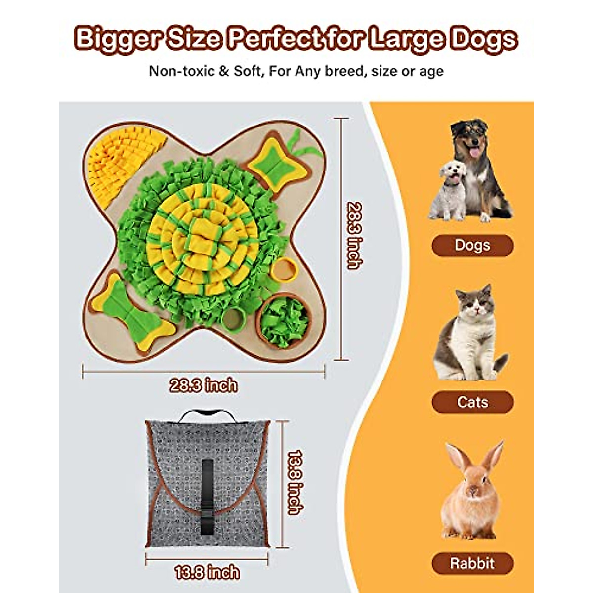 HOPET Snuffle Mat for Large Dogs, Slow Feeder Dog Puzzle Toys Interactive Sniff Feeding Training Mat for Puppy Treats Mind Game for Boredom and Stress Relief for Outdoor Indoor Small Medium Breed