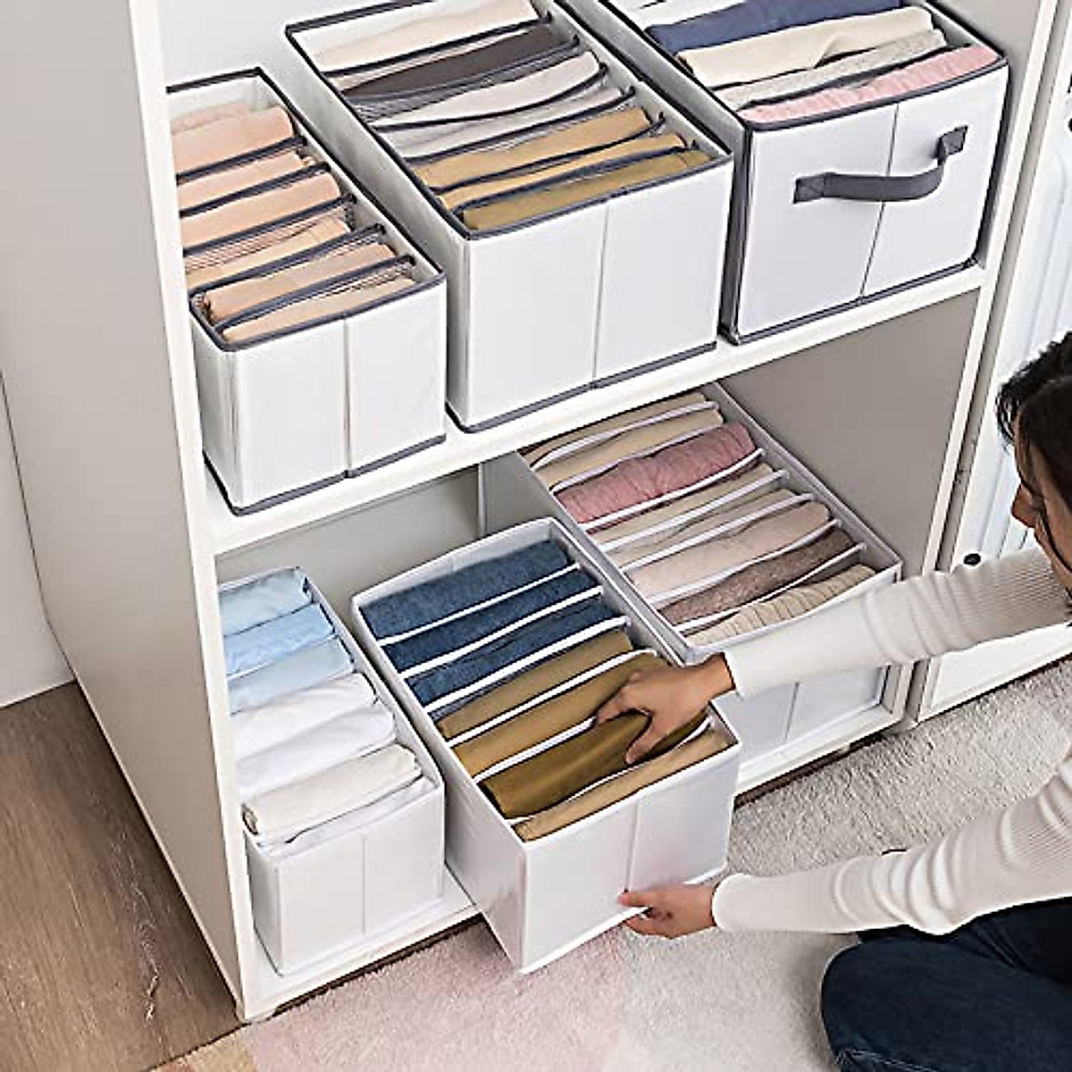 QuFrotty 3 Pieces Wardrobe Clothes Organisers With Support Board, Stable Mesh Storage Boxes to Organize Jeans, Shirts And Underwears, Foldable Drawer Organiser with Compartments