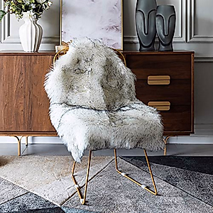 Carvapet 2 Pieces Soft Fluffy Faux Fur Chair Couch Cover Plush Sheepskin Area Rug Bedroom Living Room 2 x 3 Feet,Black/White