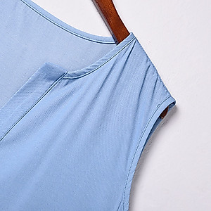 A Line Dresses for Women Mid Length Denim Dresses for Women's Summer Casual Loose Soft Jeans Dress V Neck Sleeveless Sky Blue