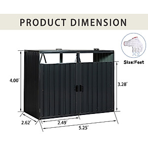 Outdoor Garbage Bin Storage Shed Galvanized Steel Outdoor Storage Shed for 2 Trash cans with Lockable Doors Metal Storage Shed for Garden Yard Lawn (Black-2)
