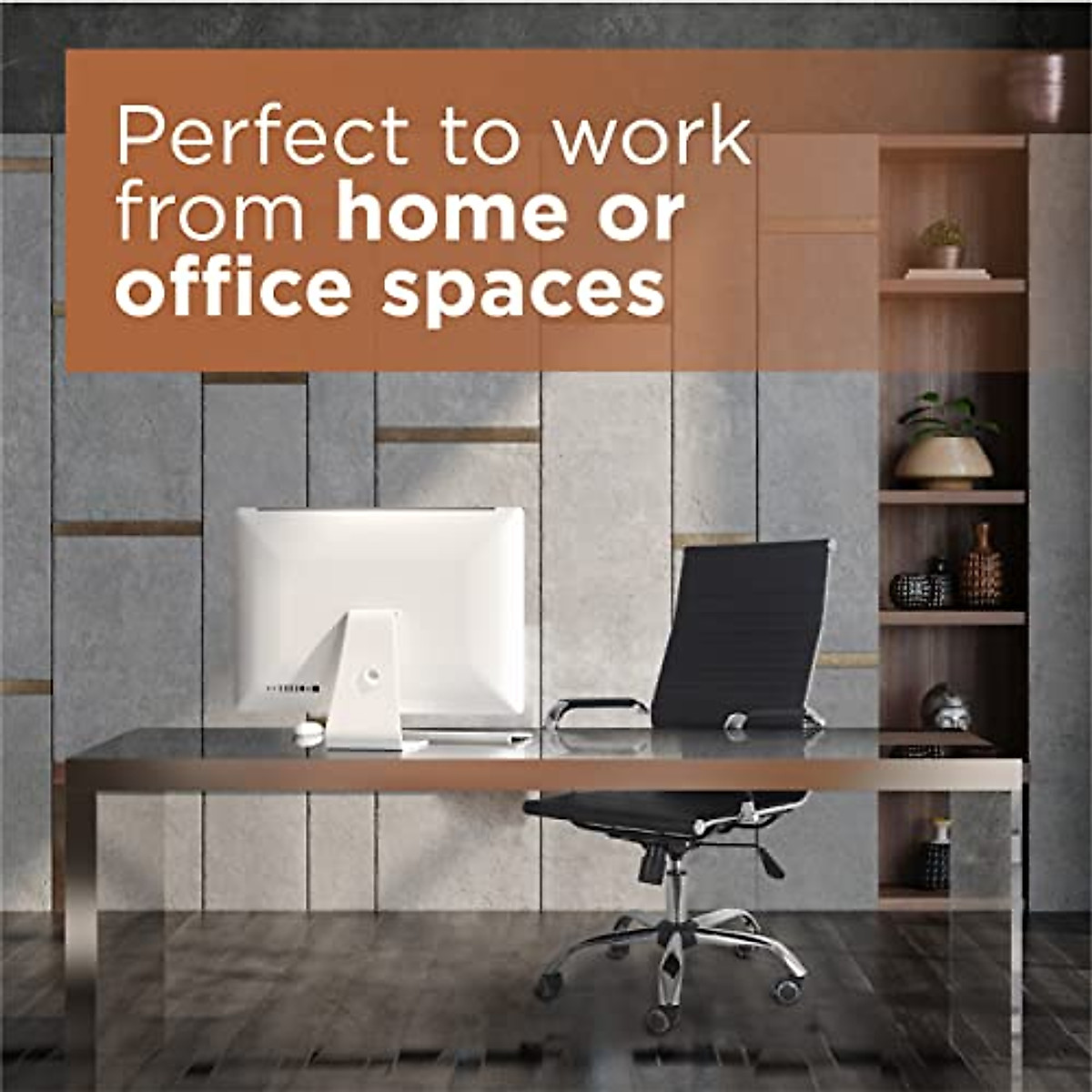 Comfty Mid Back and Chrome Base Ribbed Leather Swivel Office Chair, 40.55”-43.7”, Black