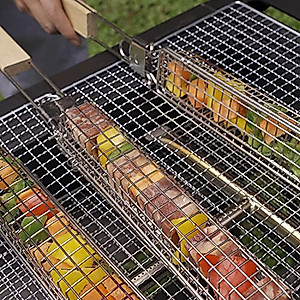 4 Packs 22” Extra Long Stainless Steel Kabob Grilling Baskets with Foldable Handle - Easy Lock 0.4” Mesh Grid Not Falling Out Design Grill Basket Set, Kabob Baskets for Grilling Vegetables, Seafood, Meat