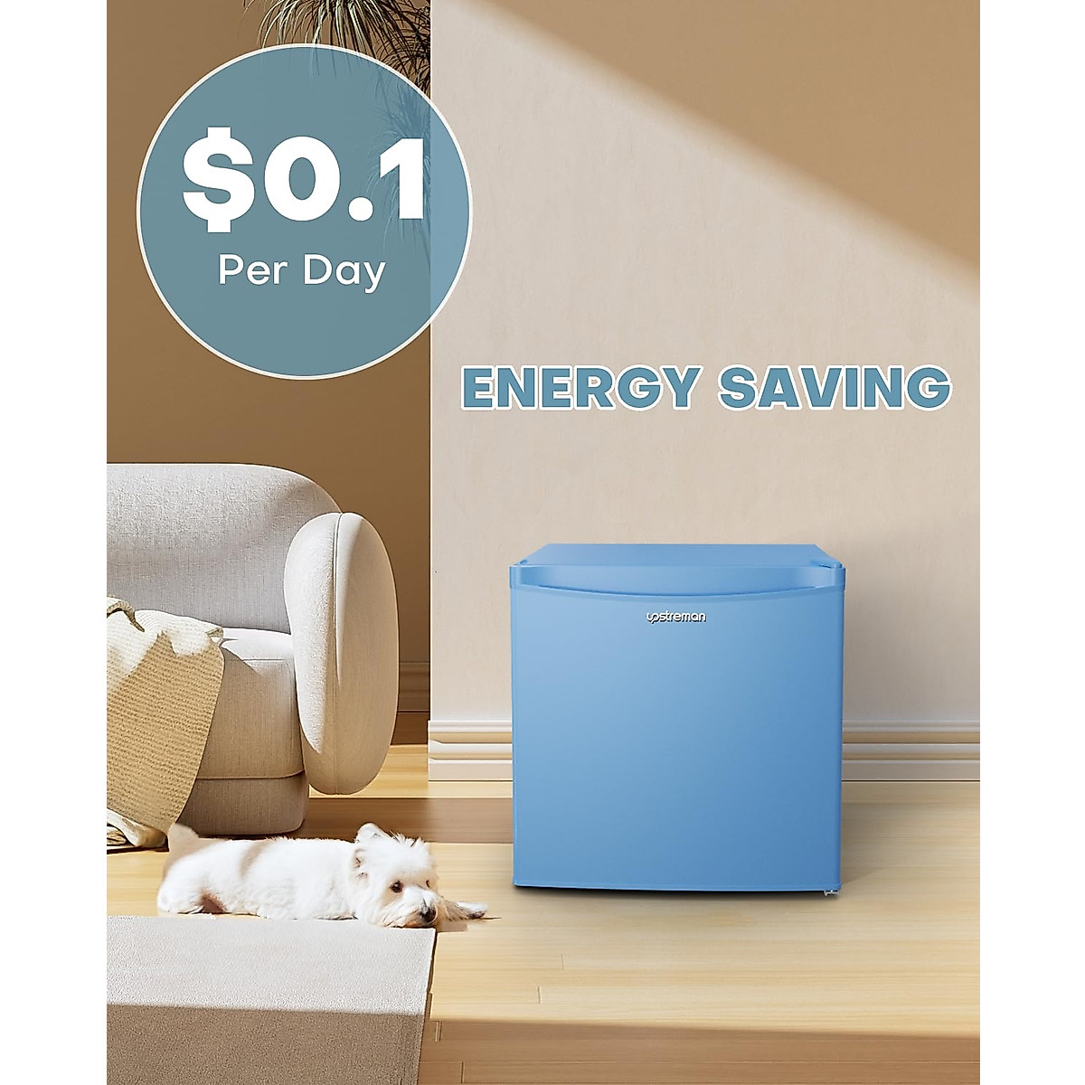 Upstreman 1.7 Cu.ft Mini Fridge with Freezer, Dorm Essentials, Adjustable Thermostat, Energy Saving, Low Noise, Single Door Compact Refrigerator for Dorm, Office, Bedroom, Blue-FR17