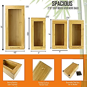 MOOTCHA Bamboo Ziplock Bag Organizer for Kitchen Drawer w/Bigger Quart Size - Food Storage Bag Organizer compatible w/Slider/Freezer Bags - Snack, Quart, Sandwich, and Gallon Bags Dispenser