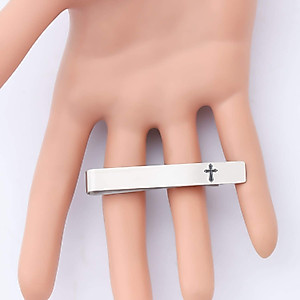 BEKECH Faith Gift for Men Cross Tie Clip Gift Christian Jewelry Gift for Religious Men Boss Coworkers Gift First Communion Jewelry for Him (silver)