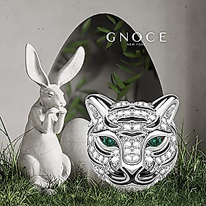 GNOCE Royal Tiger Head Charms for Bracelet S925 Sterling Silver Animal Bead Charm Tiger Punk Rock Pendant Charms for Women Men Necklace