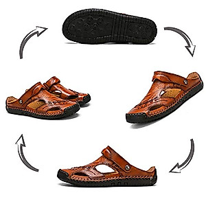 MIXSNOW Mens Leather Sandals Summer Casual Water Shoes Walking Outdoor Beach Travel Slippers （Yellow Brown 42）