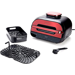 Ninja FG551 H Foodi Smart XL 6-in-1 Indoor Grill (Cinnemon/RED) with 4-Quart Air Fryer Roast Bake Dehydrate Broil and Leave-In Thermometer, with Extra Large Capacity, and a Stainless Steel Finish (Renewed)
