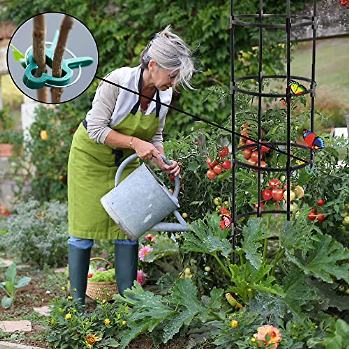 WellSign Garden Obelisk Trellis for Climbing Plants Outdoor, 6ft Tall Rustproof Coated Metal Plant Support with Garden Twist Tie (1 PK)