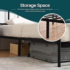 PINJU Metal Platform Bed Frame with Headboard and Footboard, Classic Style, Sturdy Metal Slats, No Box Spring Needed, Easy Installation (Black, Queen)