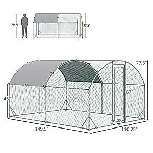 PawHut Galvanized Large Metal Chicken Coop Cage Walk-in Enclosure Poultry Hen Run House Playpen Rabbit Hutch with Cover for Outdoor Backyard 9.2' x 12.5' x 6.5' Silver