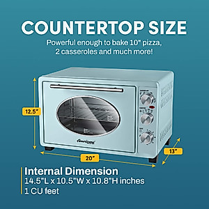 Elite Gourmet Americana by Elite ETO3300M Vintage 50’s Diner Retro Countertop Toaster oven, Bake, Broil, Toast, Fits 12” Pizza, Temperature Control & Adjustable 60-Minute Timer 1500W, 8-slice, Mint