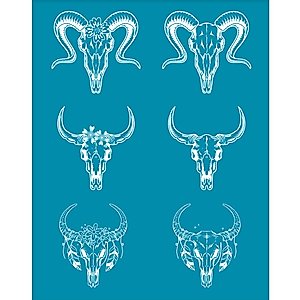 OLYCRAFT 4x5 Inch Clay Stencils Cattle Skull Pattern Silk Screen for Polymer Clay Flowers Cow Silk Screen Stencils Mesh Transfer Stencils Animal Theme Mesh Stencil for Polymer Clay Jewelry Making