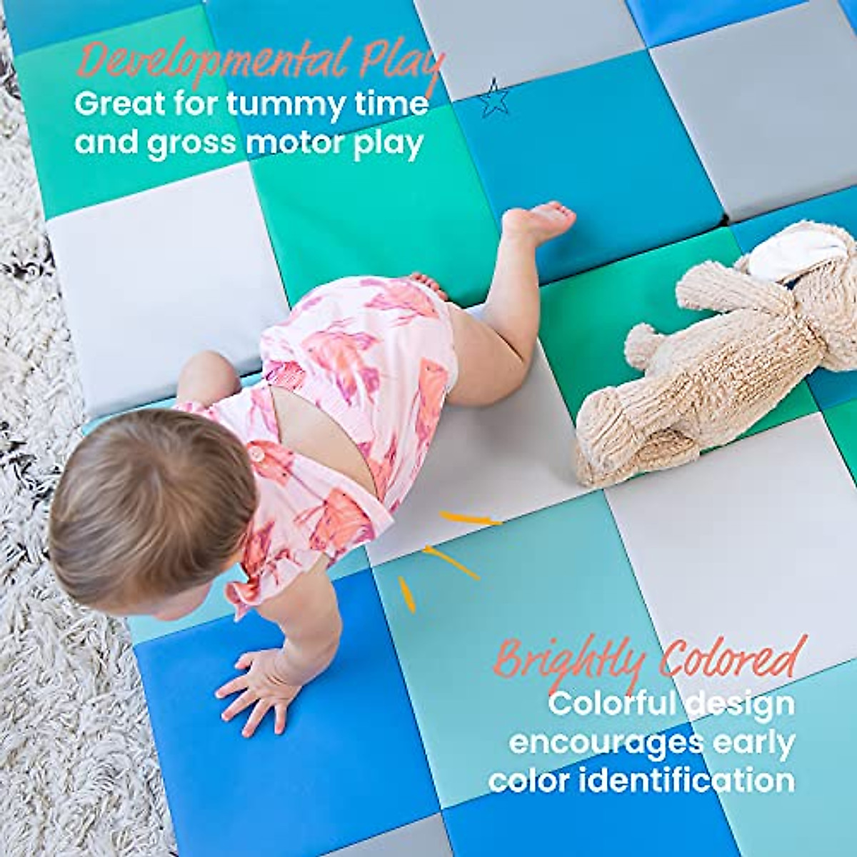 ECR4Kids SoftZone Patchwork Activity Mat, Folding Playmat, Contemporary