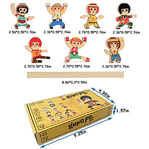 Naughtybro Wooden Stacking Balancing Blocks Building Games, Kung Fu Boy Hercules Acrobatic Troupe Interlock Balance Toys Gift for Toddlers Kids & Teens 14 Pieces